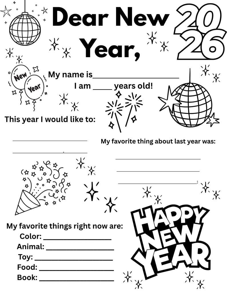 New Year's Letter for Preschoolers | Kids Activity (PDF) - Etsy