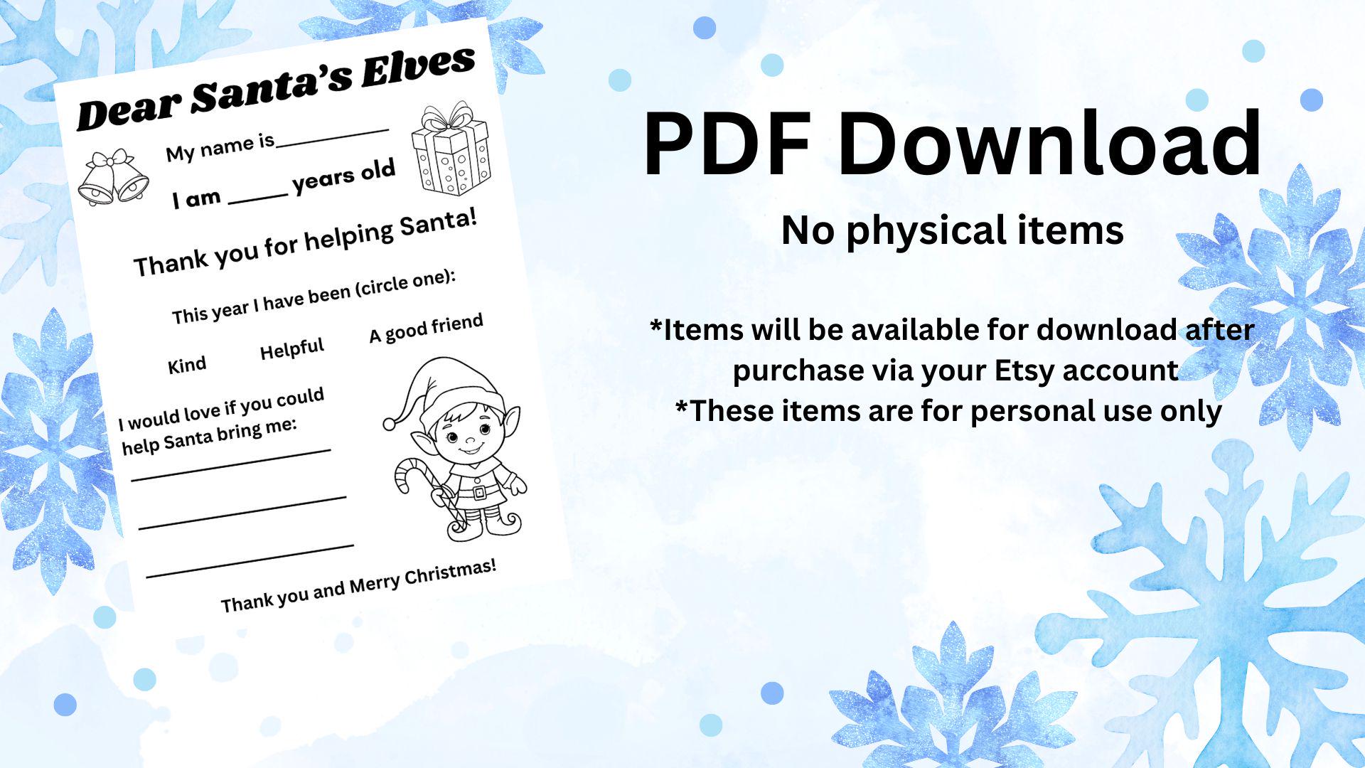 Letter to Santa’s Elves Template | Elf Letter Printable | Holiday ...