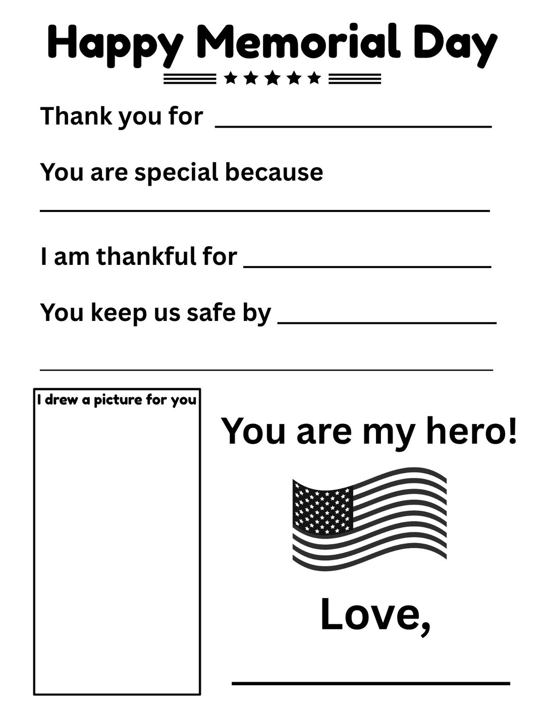 Memorial Day Printable | Thank You Hero Letter - Etsy