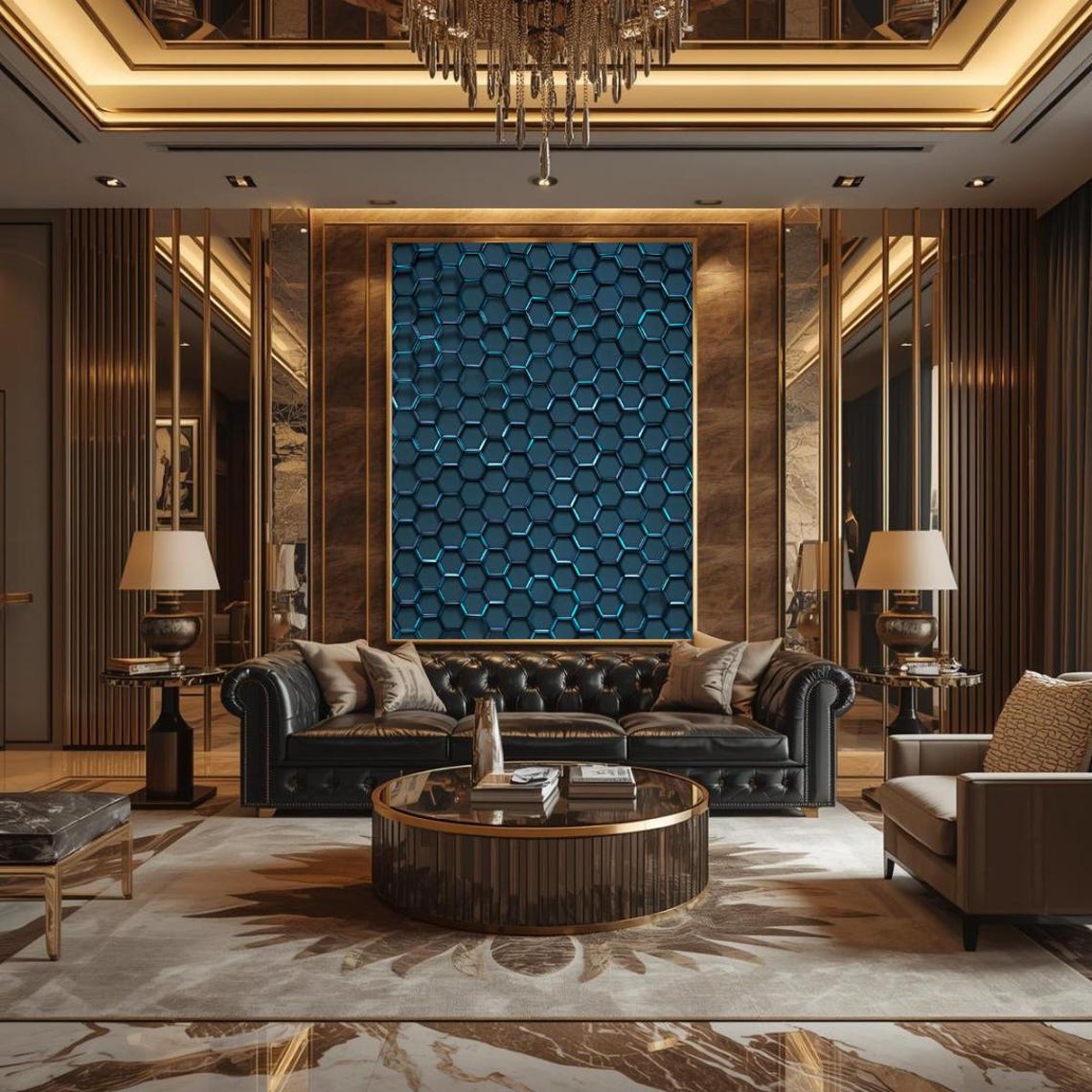 Parallax Hex Weave Geometric Optical Illusion Wall Art, Luxury Digital ...