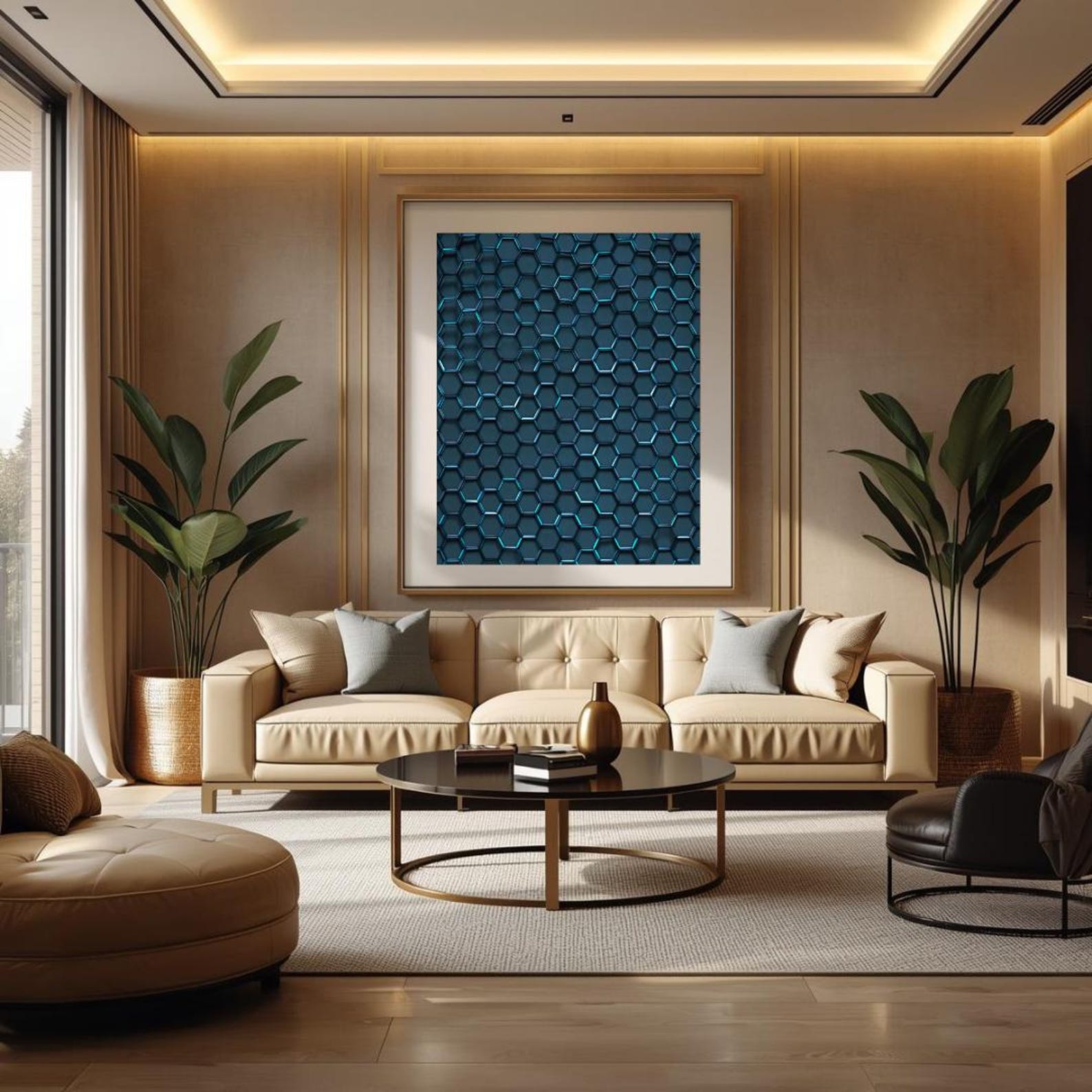 Parallax Hex Weave Geometric Optical Illusion Wall Art, Luxury Digital ...