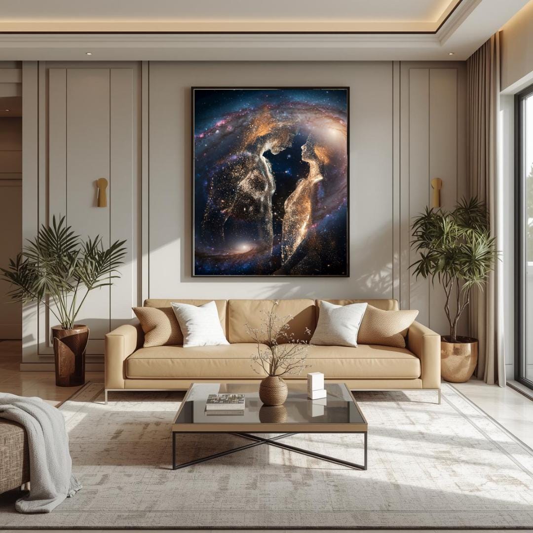 Cosmic Stardust Lovers Galaxy Nebula Couple Wall Art Romantic Fine Art ...