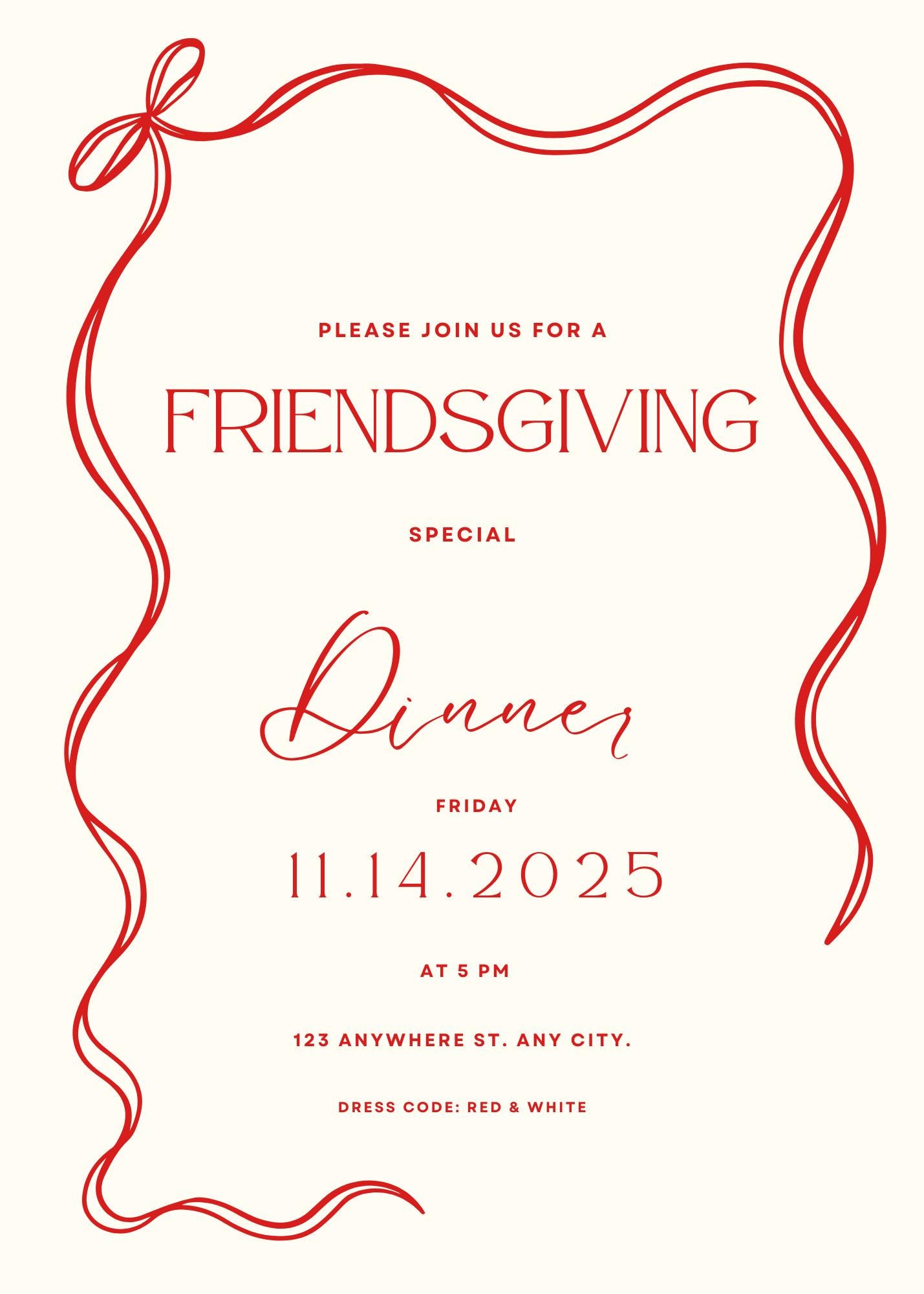 Red and Ivory Friendsgiving Invitation | 5"x7" Customizable Invite ...