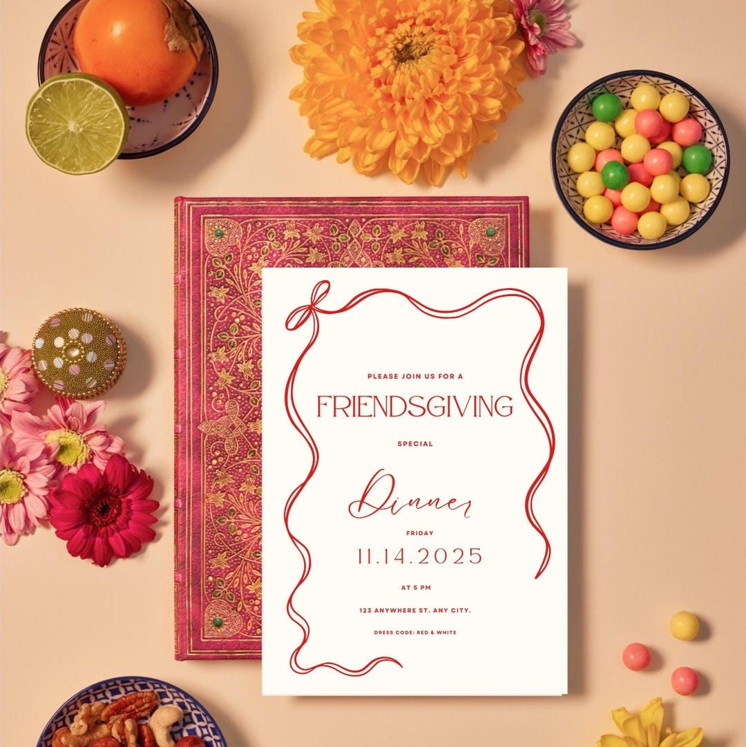 Red and Ivory Friendsgiving Invitation | 5"x7" Customizable Invite ...