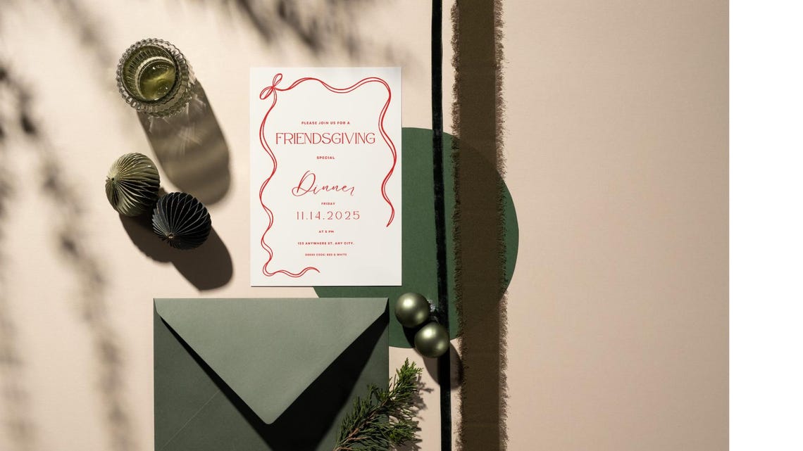 Red and Ivory Friendsgiving Invitation | 5"x7" Customizable Invite ...