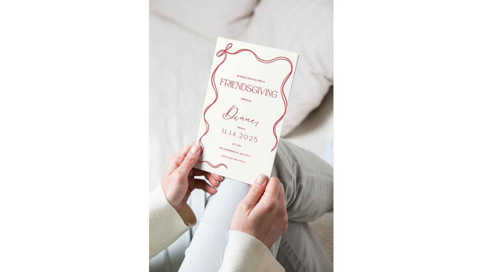 Red and Ivory Friendsgiving Invitation | 5"x7" Customizable Invite ...