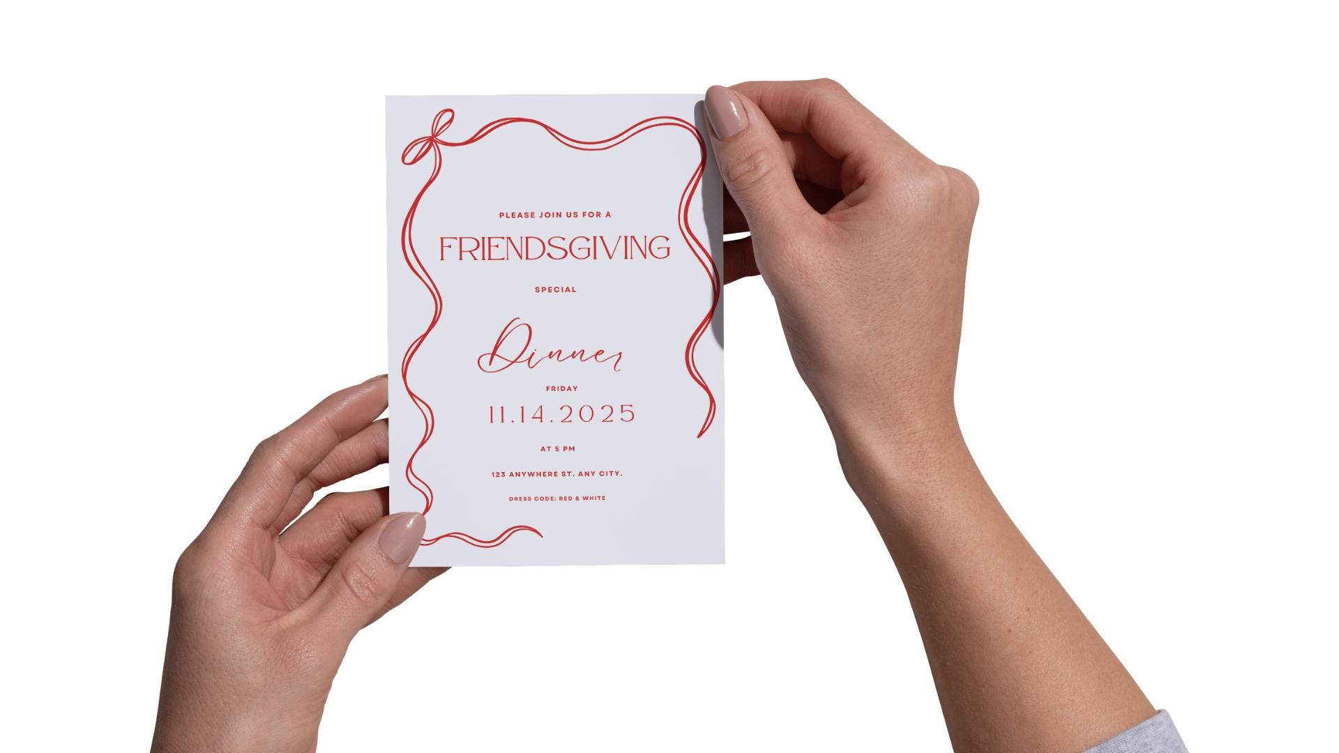 Red and Ivory Friendsgiving Invitation | 5"x7" Customizable Invite ...