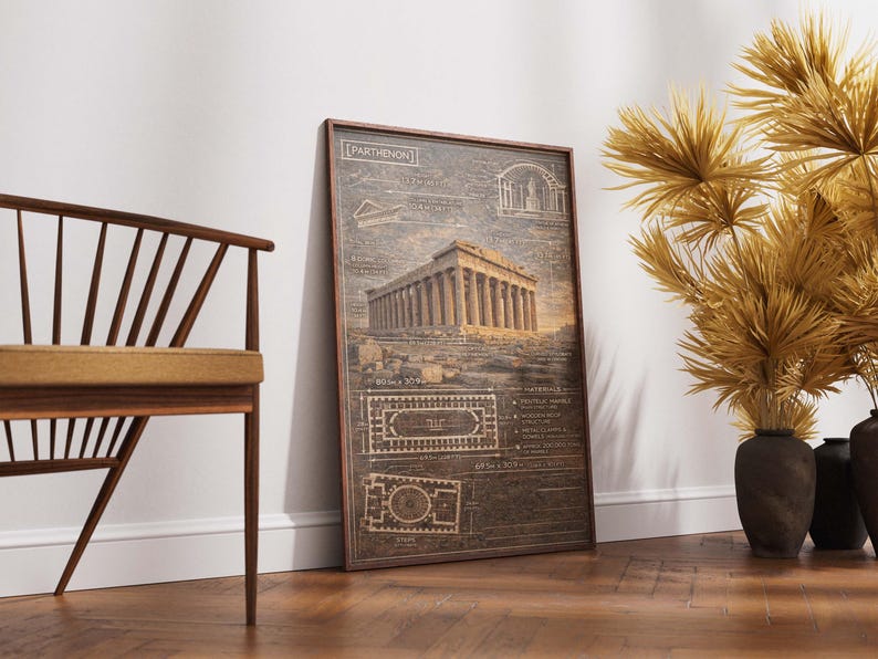 Parthenon Blueprint Poster, Ancient Greece Wall Art, Architect Gift ...