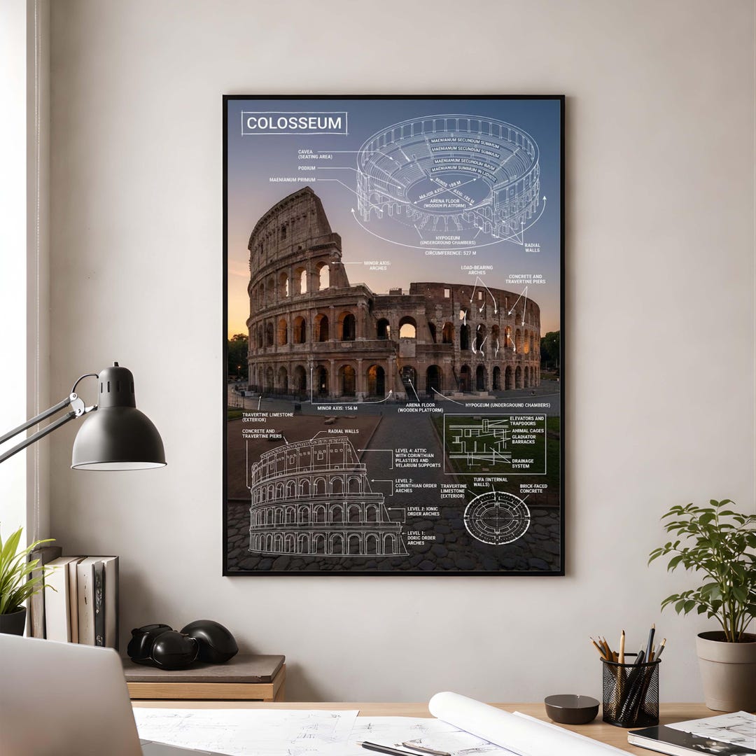 Colosseum Cross Section Art | Roman Architecture Print | Ancient Rome ...
