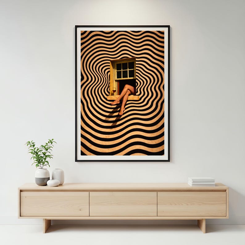Surreal Wall Art, Optical Illusion Print, 70s Retro Poster, Red Wine ...