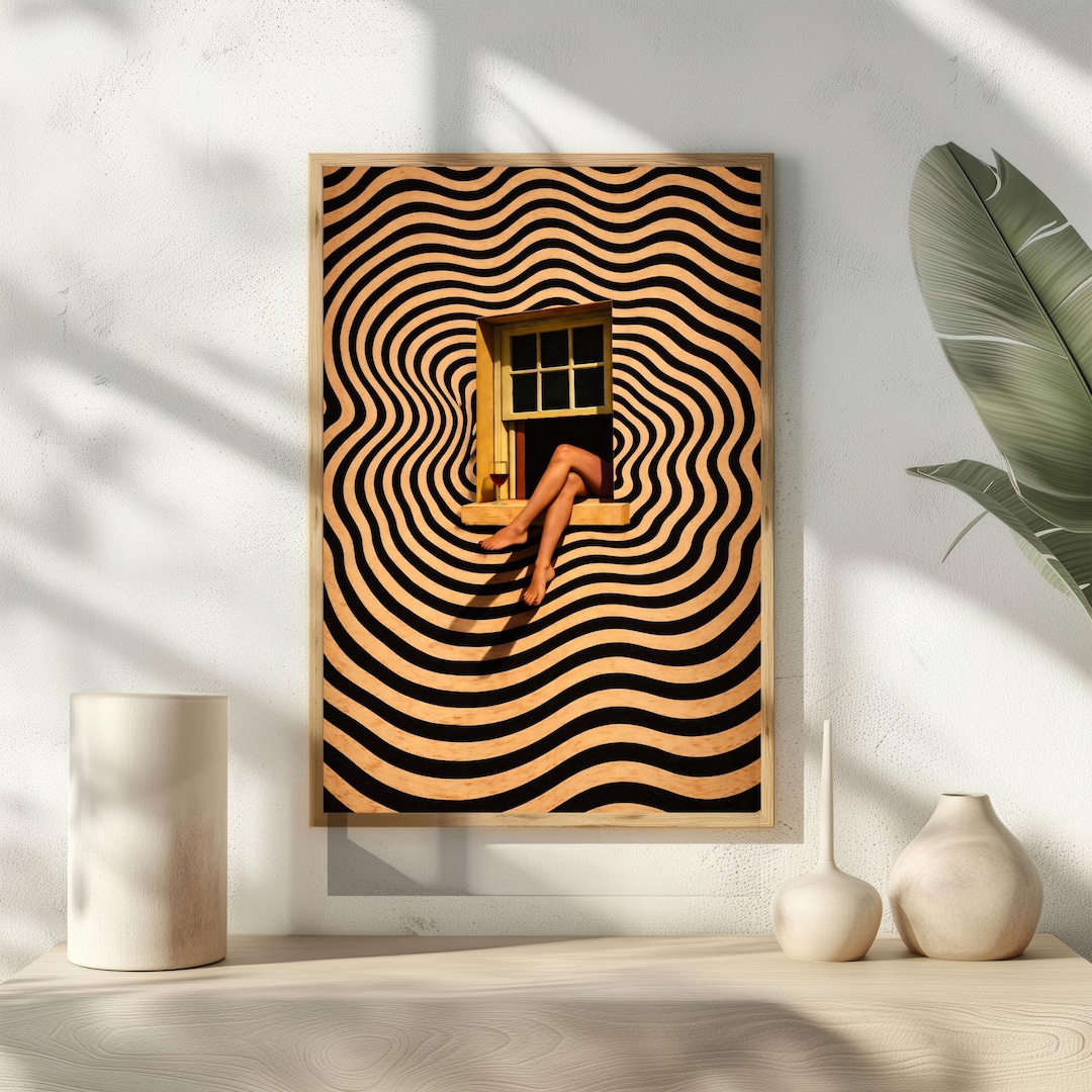 Surreal Wall Art, Optical Illusion Print, 70s Retro Poster, Red Wine ...