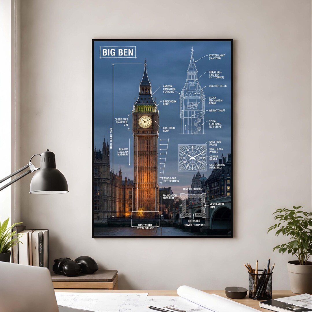 Big Ben Structural Art | London Architecture Print | Elizabeth Tower ...