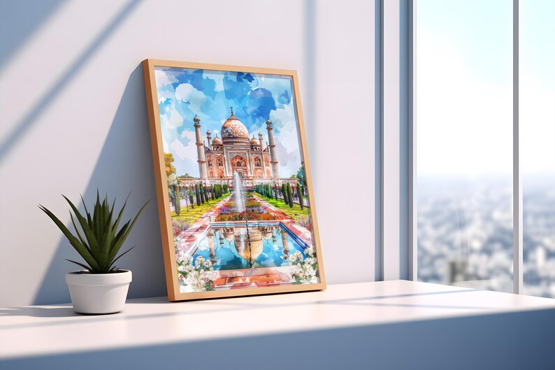 Taj Mahal Watercolor Print, India Travel Poster, Agra Landmark Wall Art ...