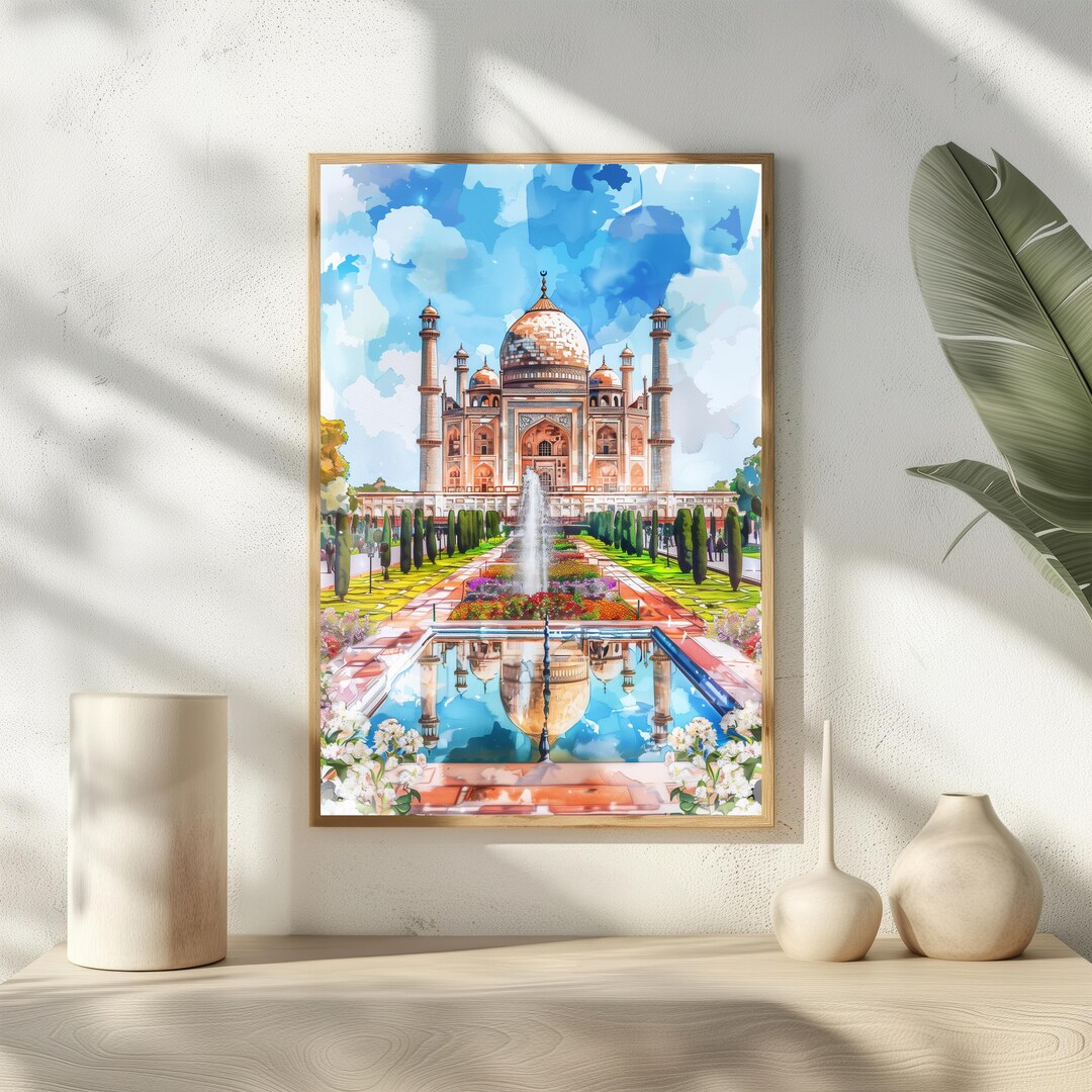 Taj Mahal Watercolor Print, India Travel Poster, Agra Landmark Wall Art ...