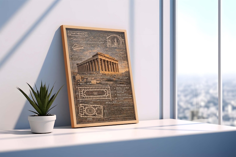 Parthenon Blueprint Poster, Ancient Greece Wall Art, Architect Gift ...