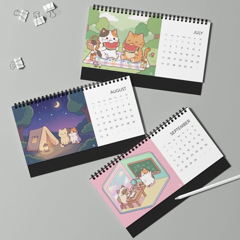 2026 Cute Illustrated Cat Desk Calendar | Kawaii Cat Monthly Planner ...