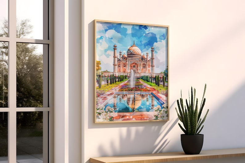 Taj Mahal Watercolor Print, India Travel Poster, Agra Landmark Wall Art ...
