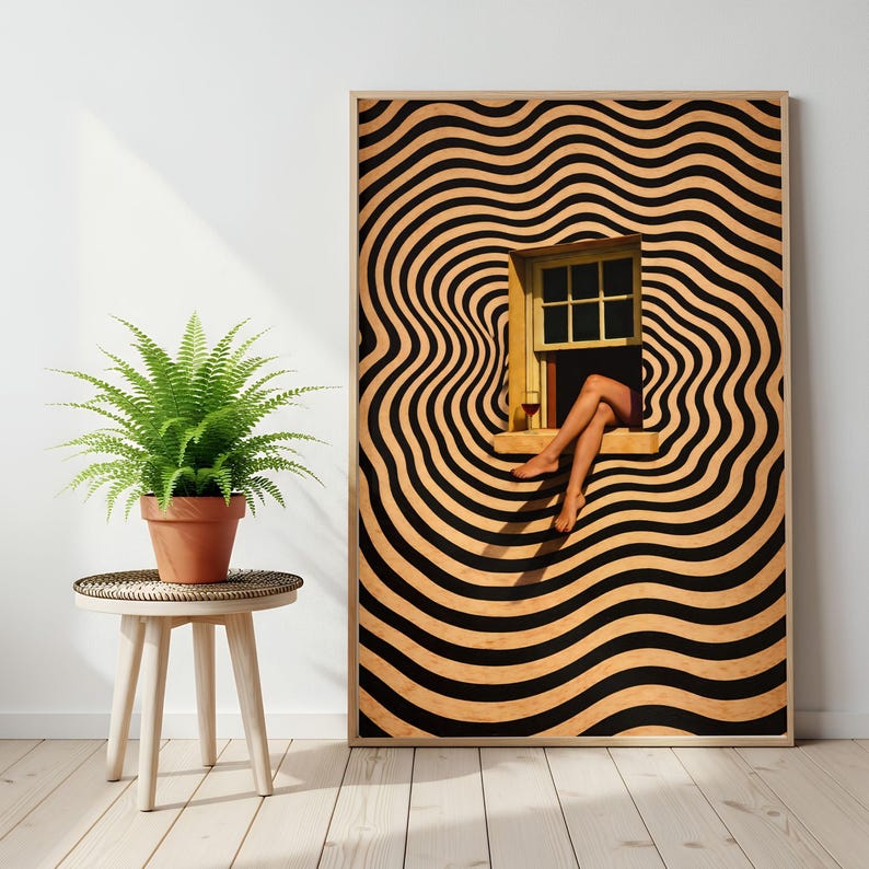 Surreal Wall Art, Optical Illusion Print, 70s Retro Poster, Red Wine ...