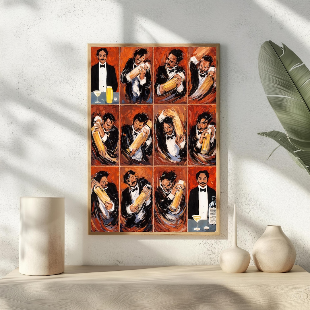 Guy Buffet Martini-print, barman schudt cocktailkunst, vintage bar ...
