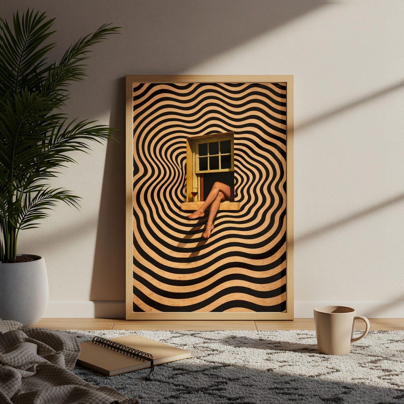 Surreal Wall Art, Optical Illusion Print, 70s Retro Poster, Red Wine ...