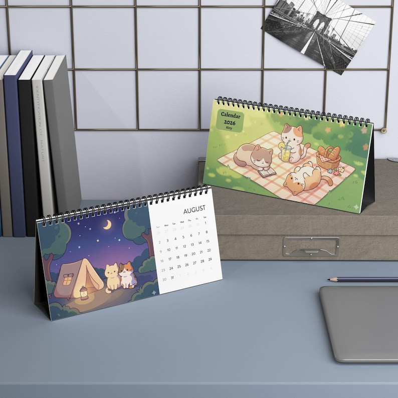 2026 Cute Illustrated Cat Desk Calendar | Kawaii Cat Monthly Planner ...