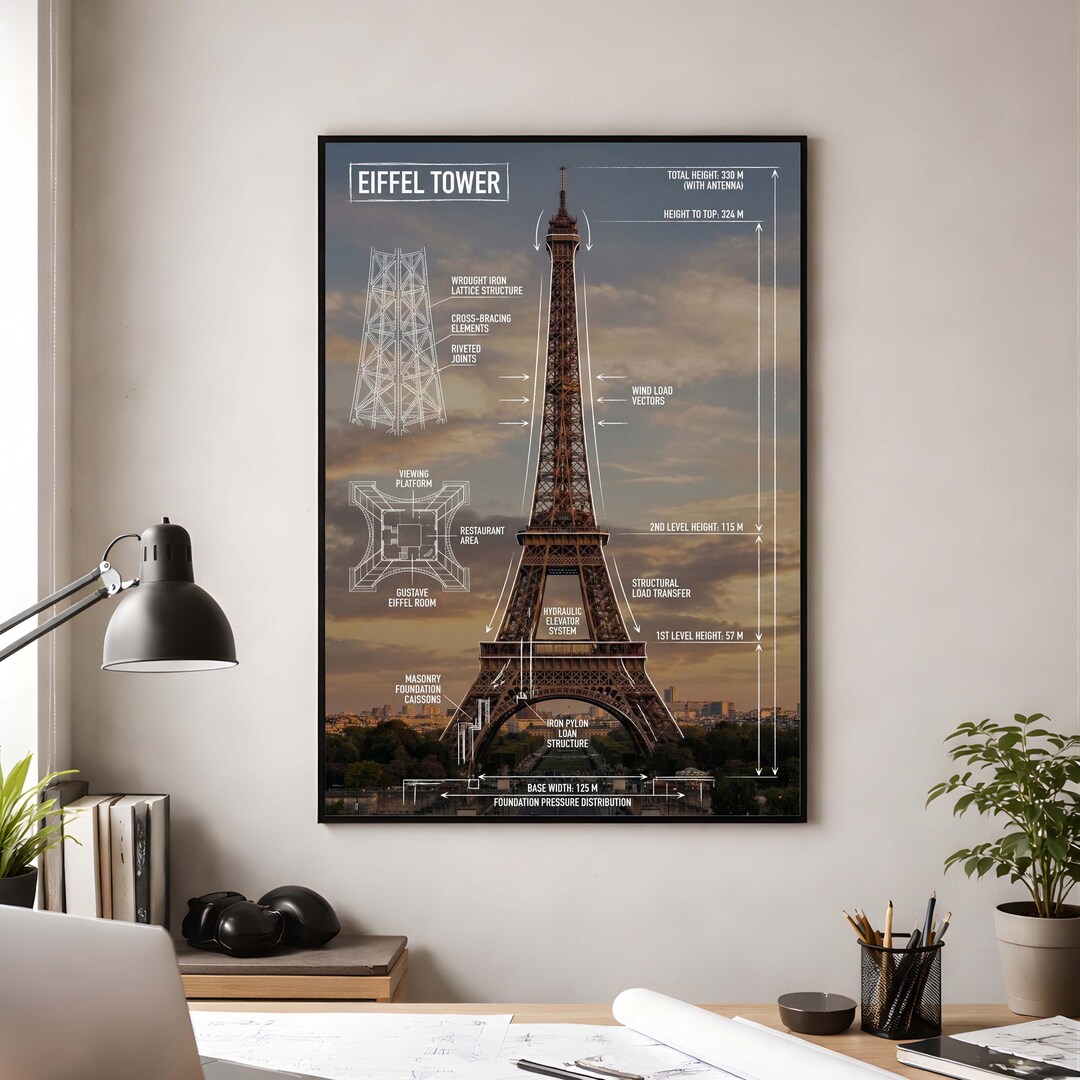 Eiffel Tower Structural Blueprint | Paris Engineering Print | Wind Load ...