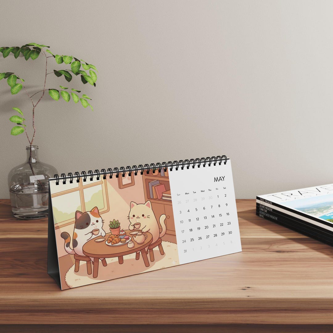 2026 Cute Illustrated Cat Desk Calendar | Kawaii Cat Monthly Planner ...
