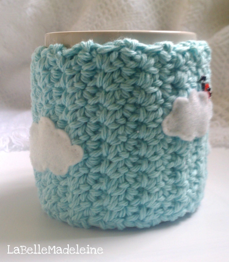 Coffee Cozy, -A BUG ON A MUG Cozy Ladybug in the Clouds, Baby Blue ...