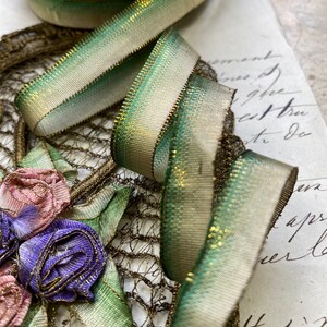 1/2" RARE Antique METAL & SILK Green Ombre Ribbon Trim Ribbonworks ...