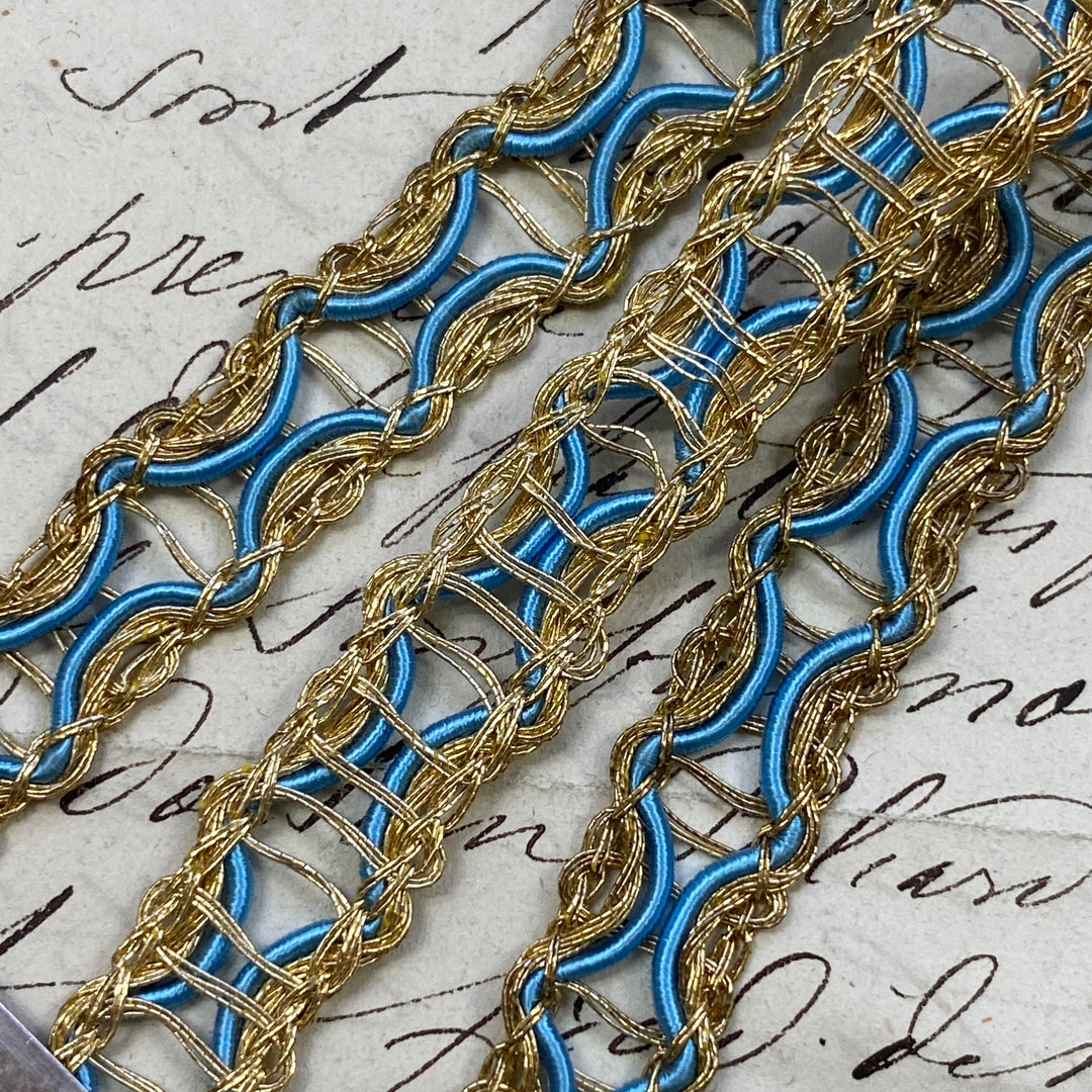 3/8" METAL French Gimp Braid Trim Silky Blue and Gold Doll, Costume ...