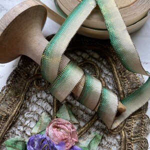 1/2" RARE Antique METAL & SILK Green Ombre Ribbon Trim Ribbonworks ...