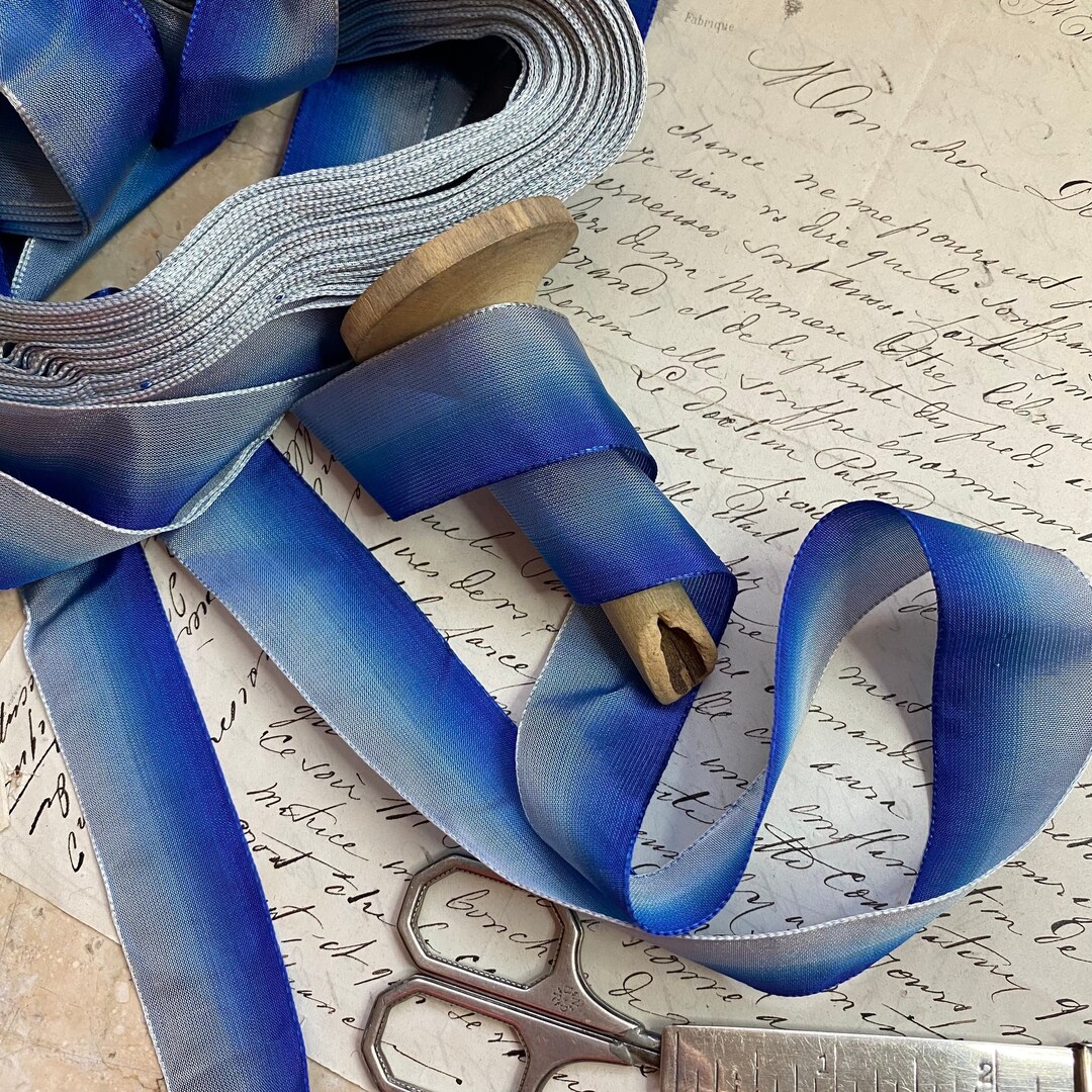 1" Vintage French Blue Ombre Ribbon Trim Rayon Ribbonworks, Doll, Bride ...