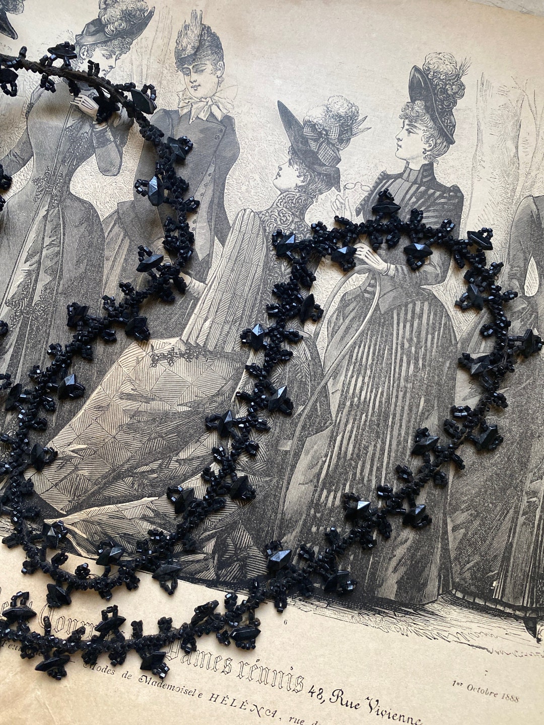 7/8" Antique Jet or French Jet Beaded Trim Passementerie Reenactment ...