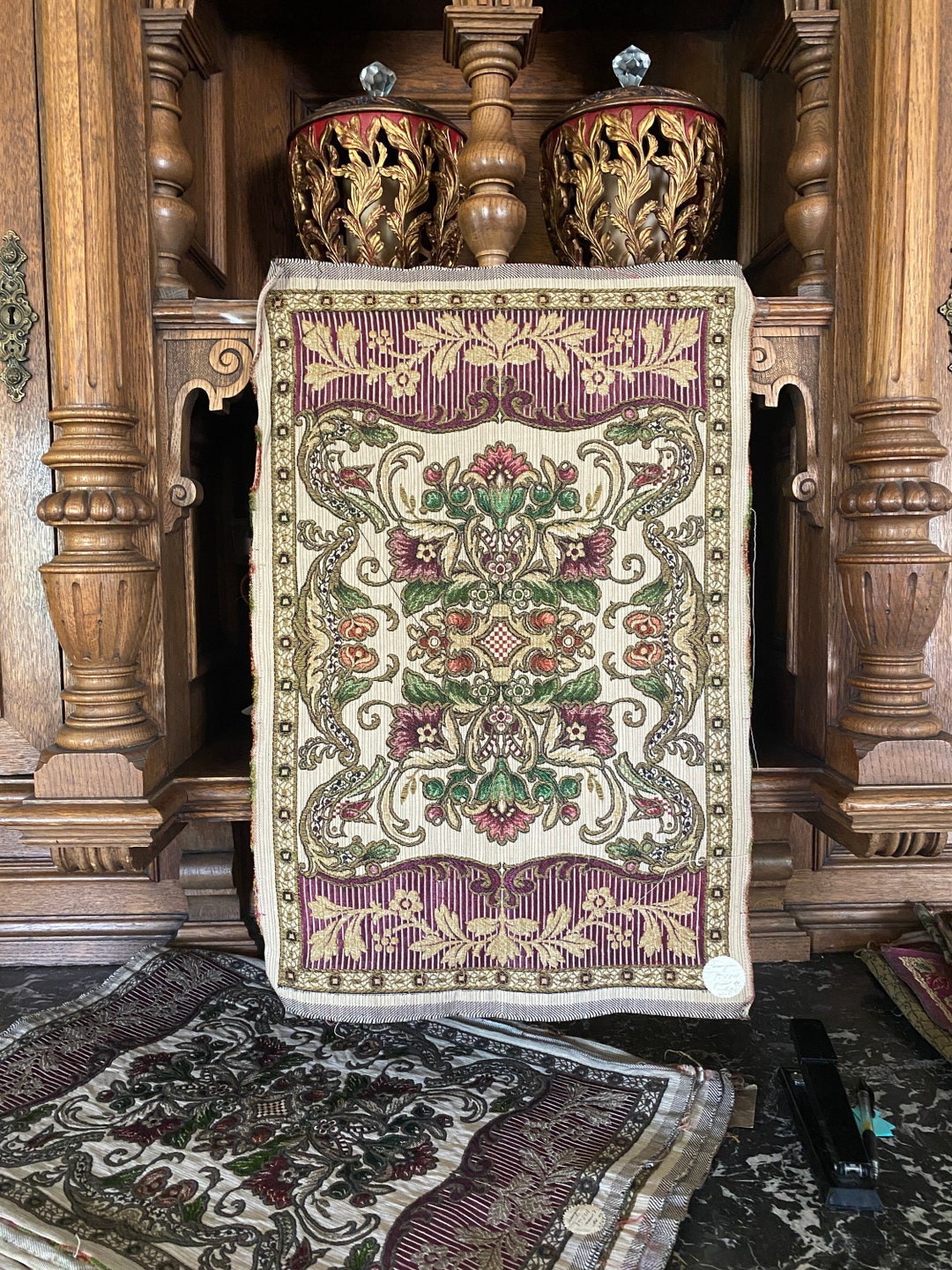 Antique #30 French Textile Revival Style Tapestry Jacquard Floral ...