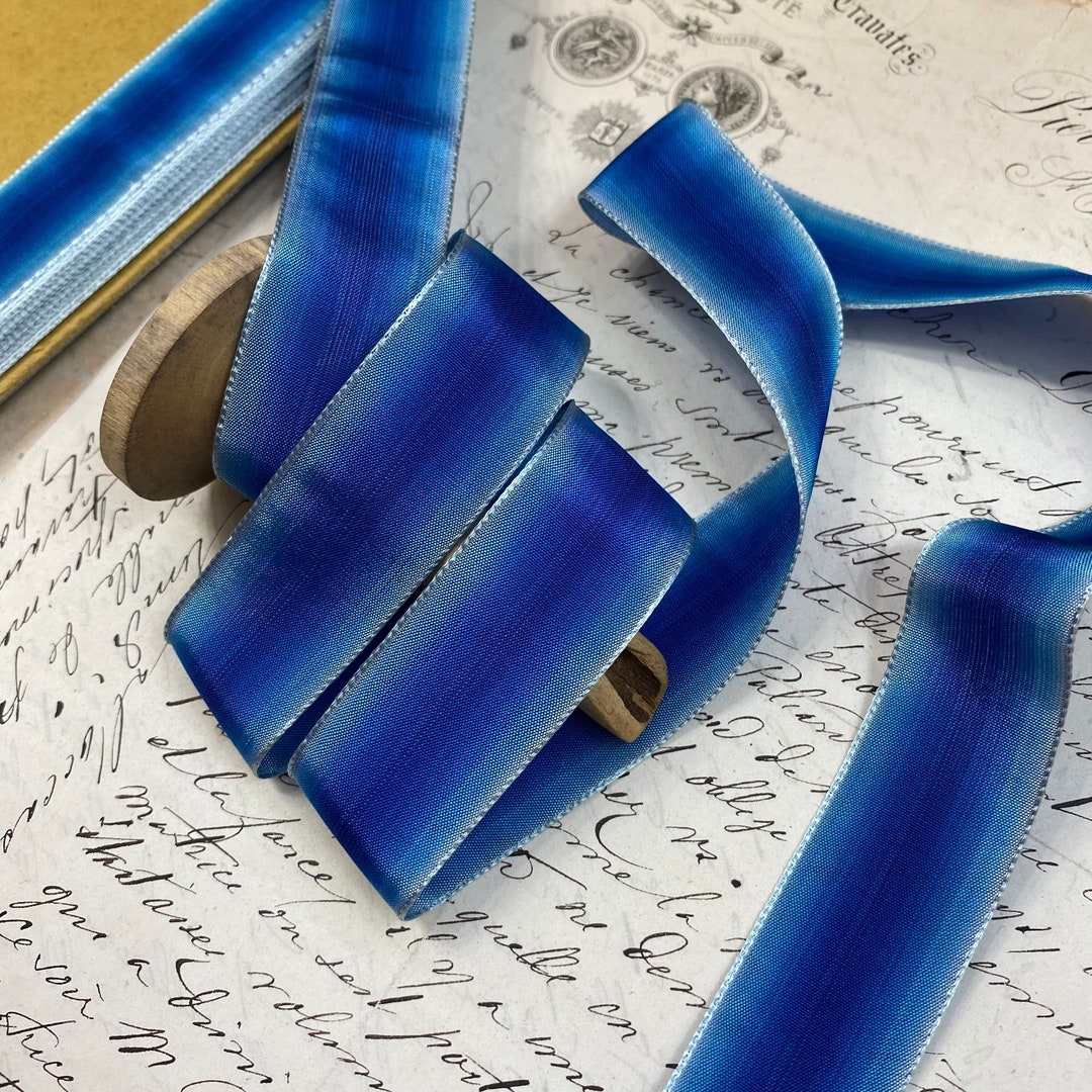 1" Vintage French Blue Ombre Ribbon Trim Rayon Ribbonworks, Doll, Bride ...
