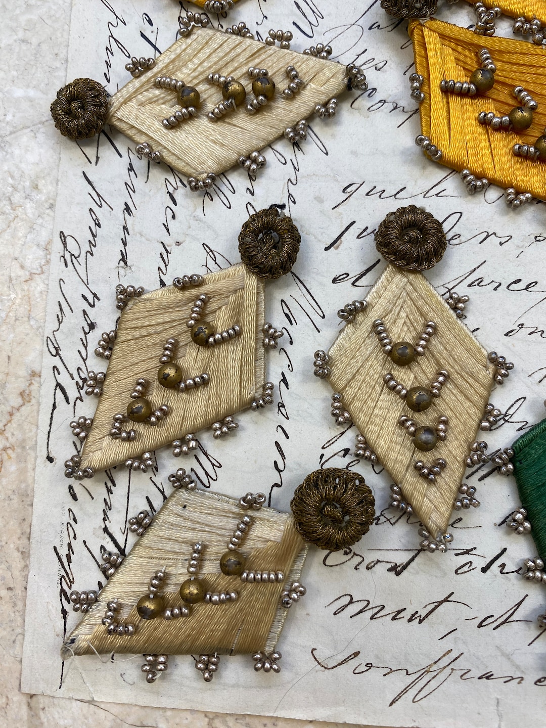 1pc Antique French METAL & Silk Applique Motif Geometric Handmade ...