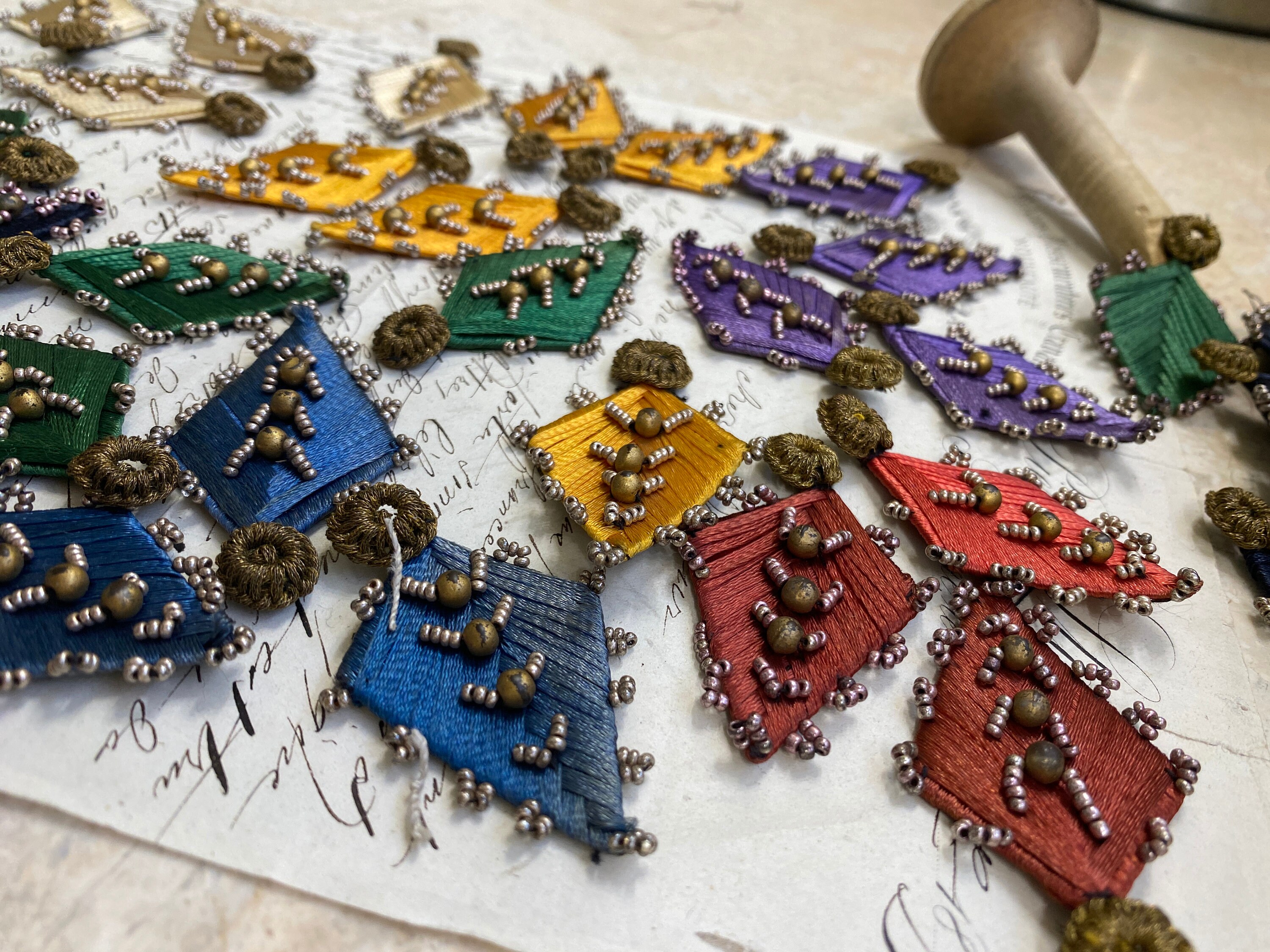 1pc Antique French METAL & Silk Applique Motif Geometric Handmade ...