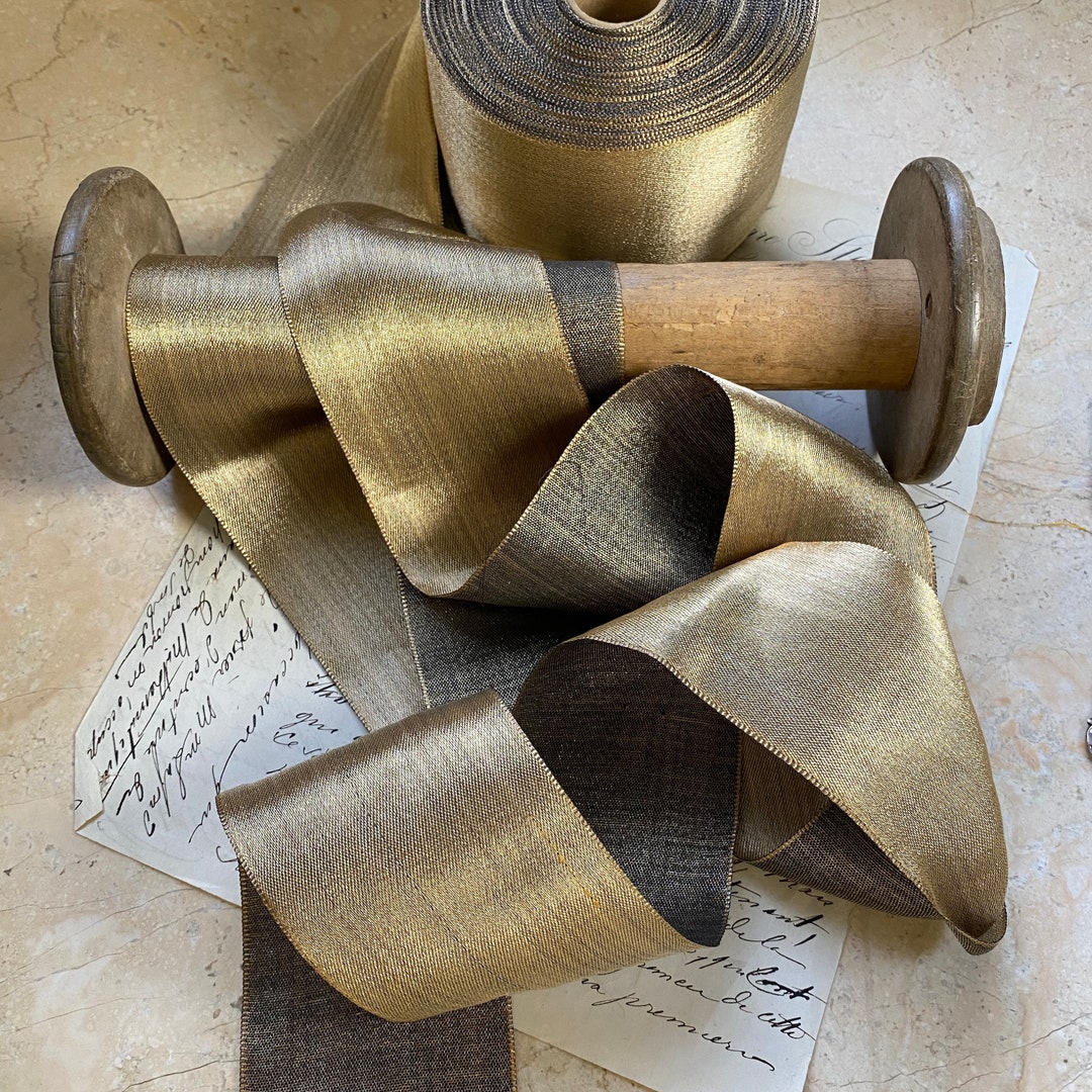 2.625" Vintage Metal French Old Gold Ribbon Lame Ribbon, Ribbonworks ...