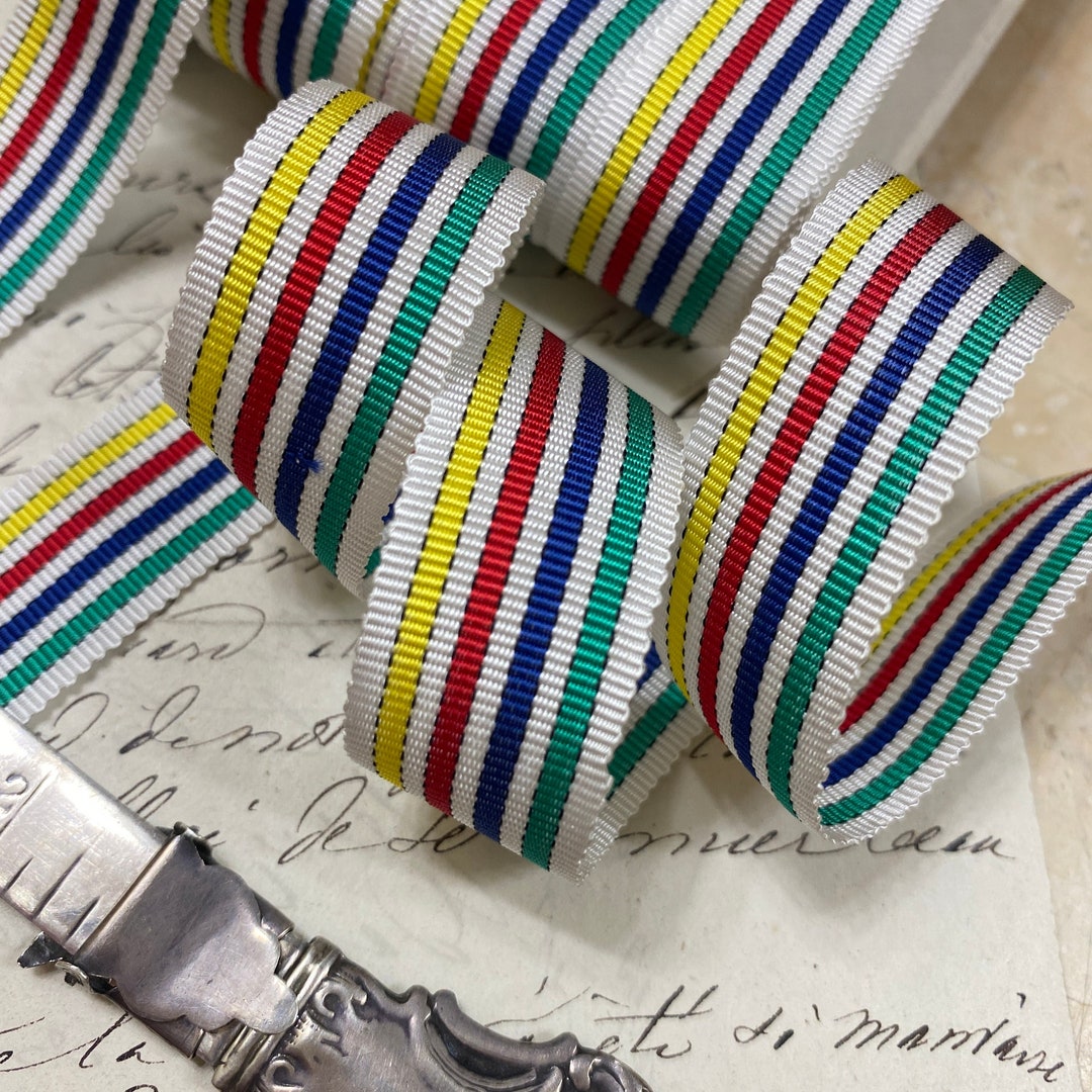 7/8" Sawtooth Edge Vintage French Stripe Petersham Grosgrain Ribbon ...