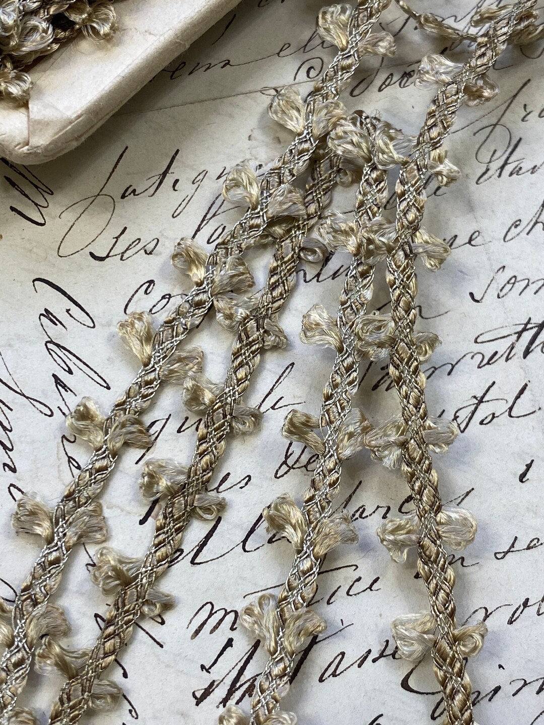 Vintage French Rococo Trim Golden Taupe Floss, Metal Thread Silver ...