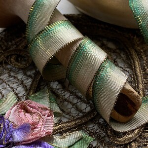 1/2" RARE Antique METAL & SILK Green Ombre Ribbon Trim Ribbonworks ...