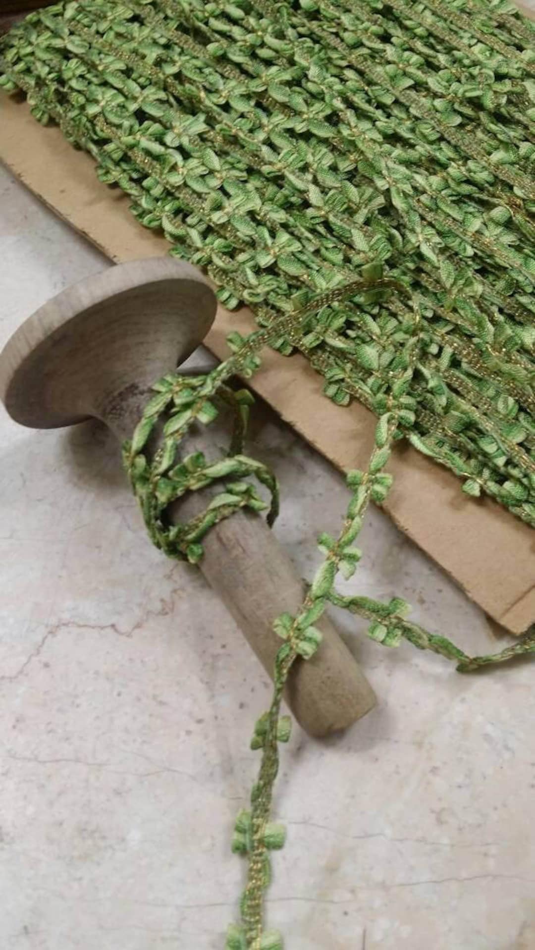 Antique Vintage French Rococo Ribbon Trim Green Ombre and Metal Thread ...