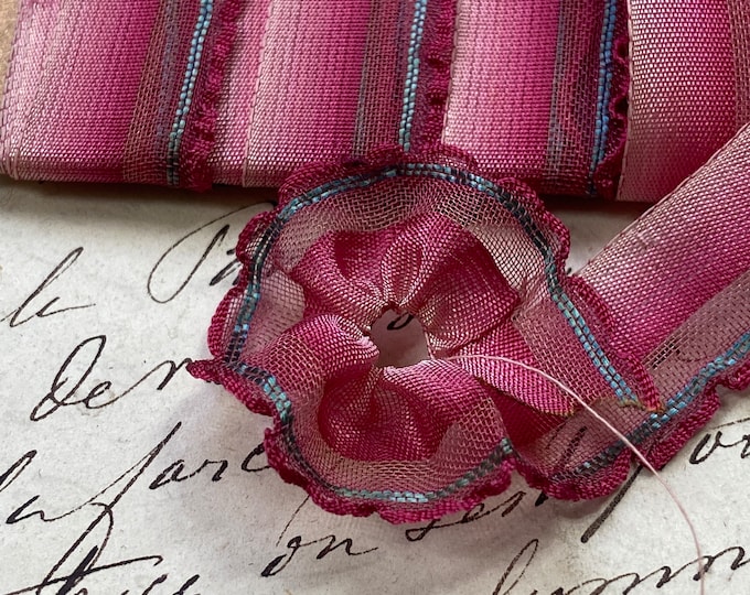 Antique Vintage French Rococo Ribbon Trim Green Ombre and Metal Thread ...