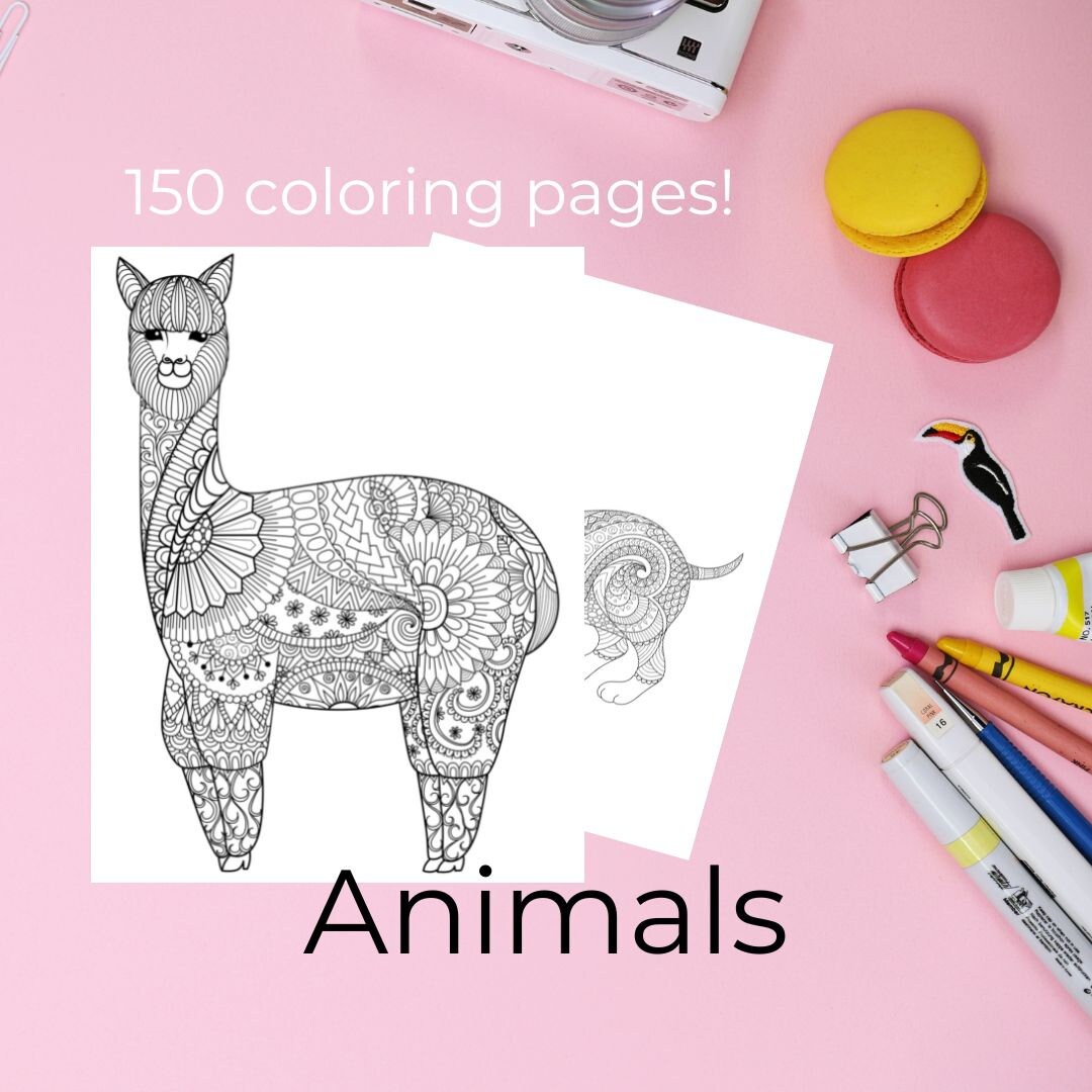 Animals Adult Coloring Pages 150 Coloring Sheets - Etsy