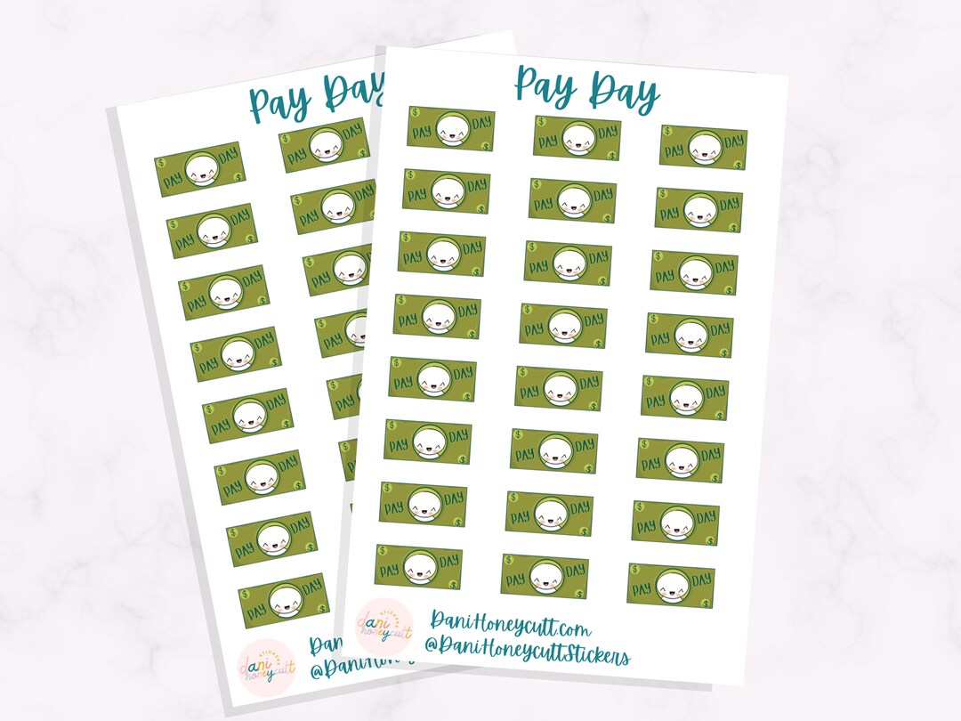 Pay Day Sticker Sheet Set, 2 Sheets, Hand Drawn by Dani, Perfect for ...