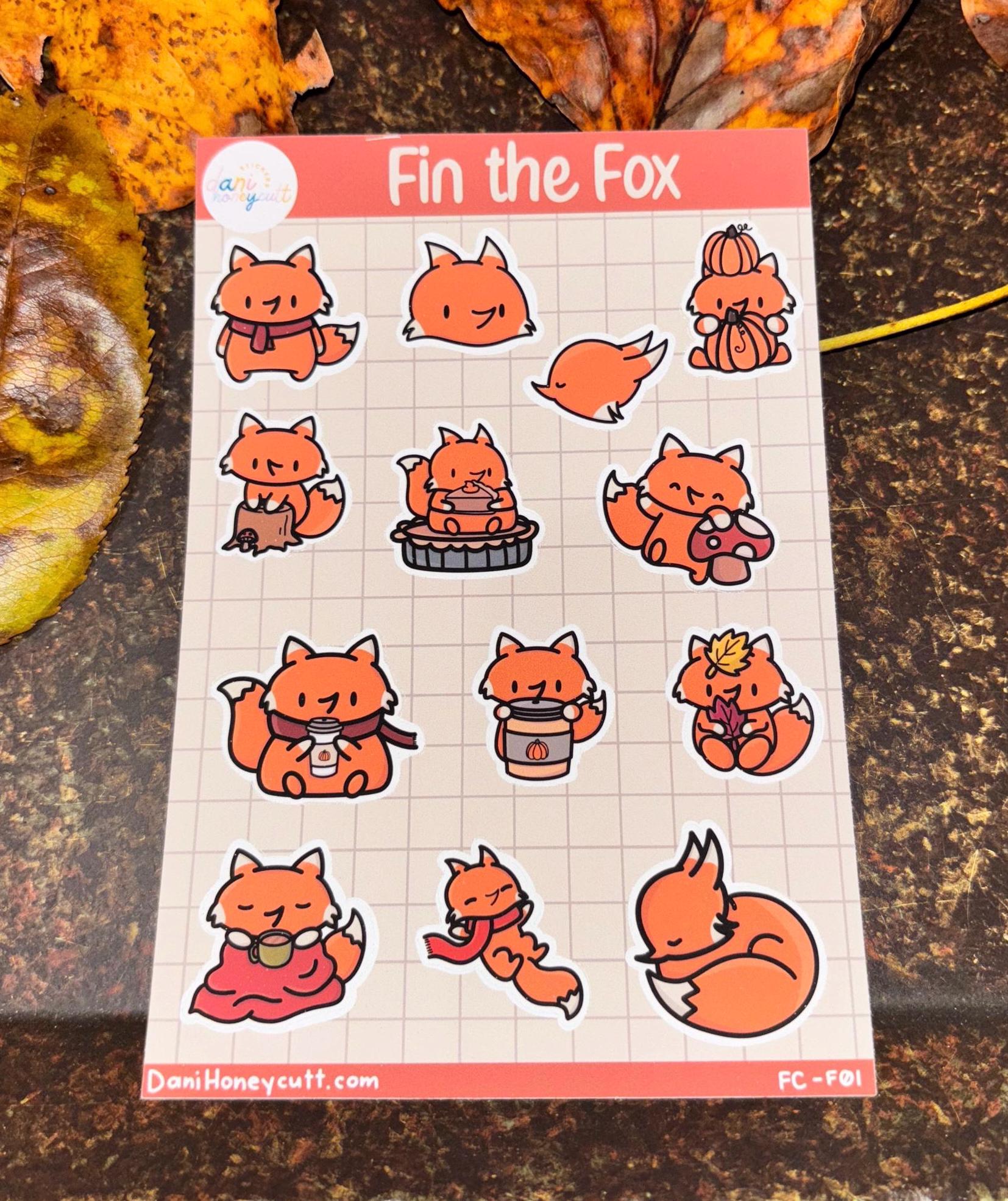 Fin the Fox Sticker Sheet, 4x6 Sheet, Hand Drawn Characters, Tulip Town ...