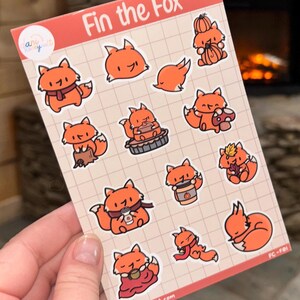Fin the Fox Sticker Sheet, 4x6 Sheet, Hand Drawn Characters, Tulip Town ...