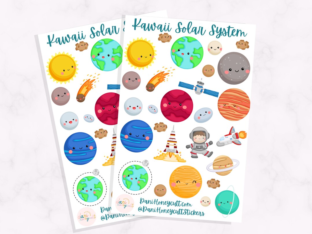 Kawaii Solar System Sheet Set, 2 Sheets, Perfect for Kids, Aesthetic ...