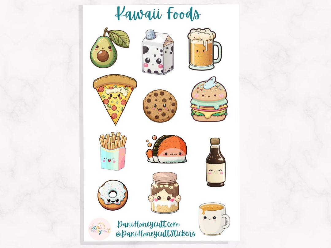 Kawaii Foods Sticker Sheet 1 Sheet Adorable Foods Cute - Etsy