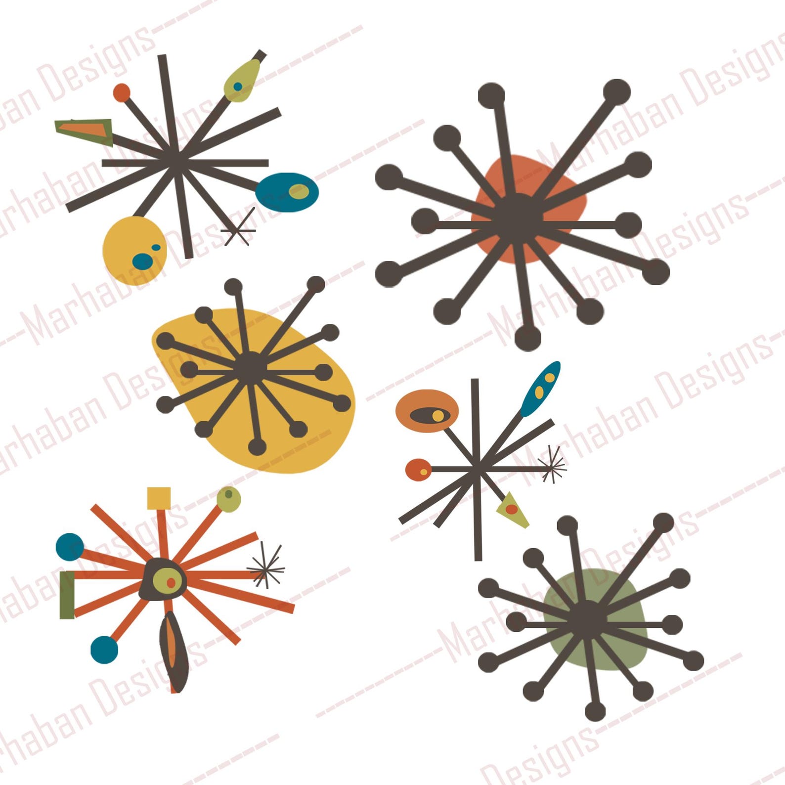 100s of MCM Atomic Digital Stickers and Clipart - Cats, Pinwheels ...